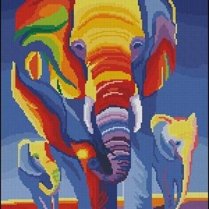 Elephants Cross Stitch Pattern, Elephant Family Cross Stitch, Colored ...
