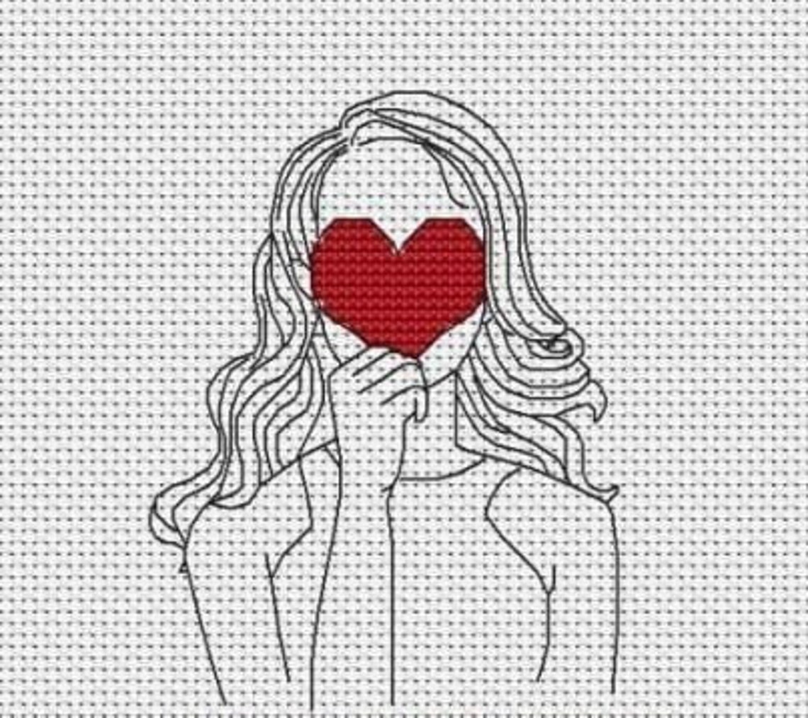 Girl Cross Stitch Pattern, Girl With Heart Cross Stitch, Girl in Love ...