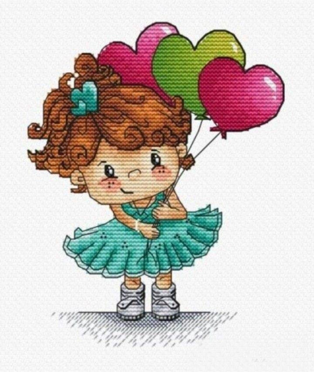 Little Girl Cross Stitch Pattern, Little Girl With Colourful Baloons ...