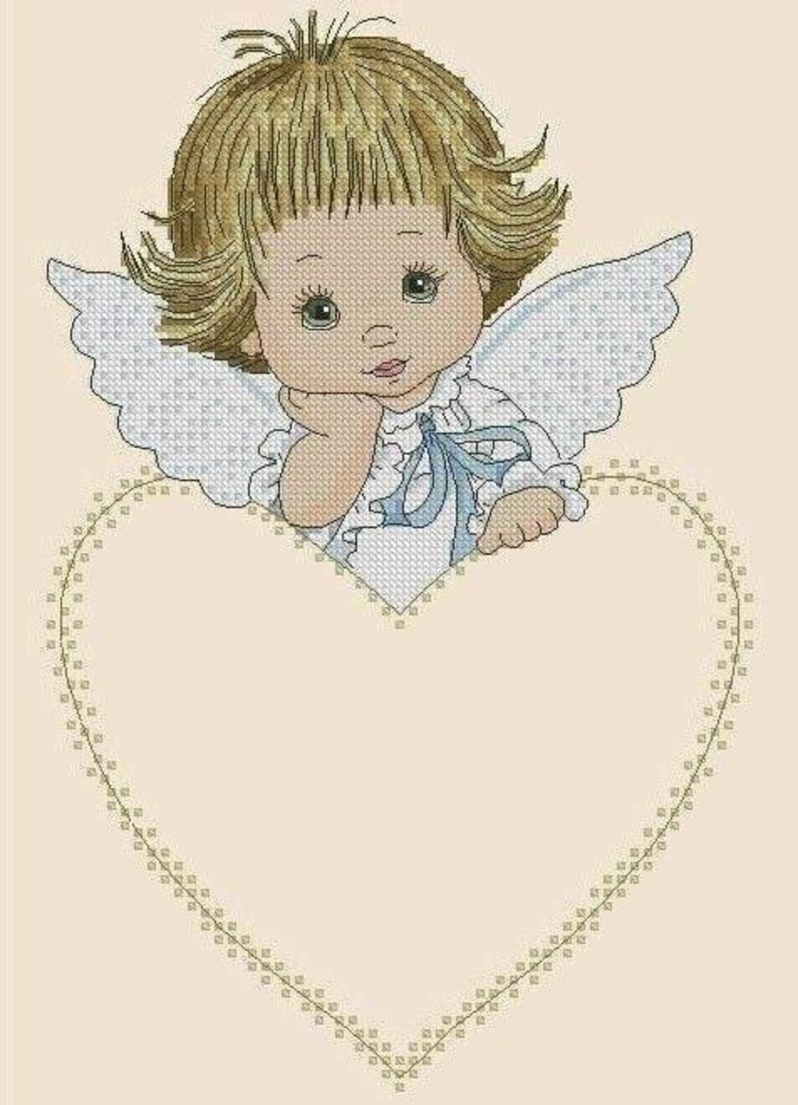 Angel Cross Stitch Pattern, Baby Angel and Heart Cross Stitch Pattern ...
