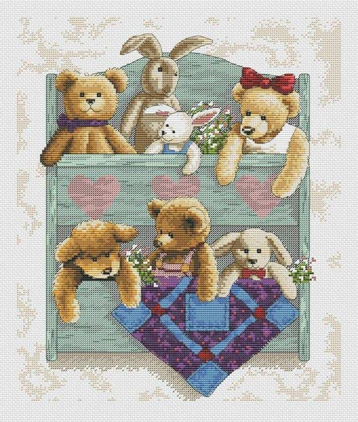 Toys Cross Stitch Pattern, Teddy Bear Cross Stitch, Bunny Cross Stitch ...
