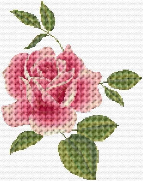Rose Cross Stitch Pattern, Pink Rose Cross Stitch, Flowers Cross Stitch ...