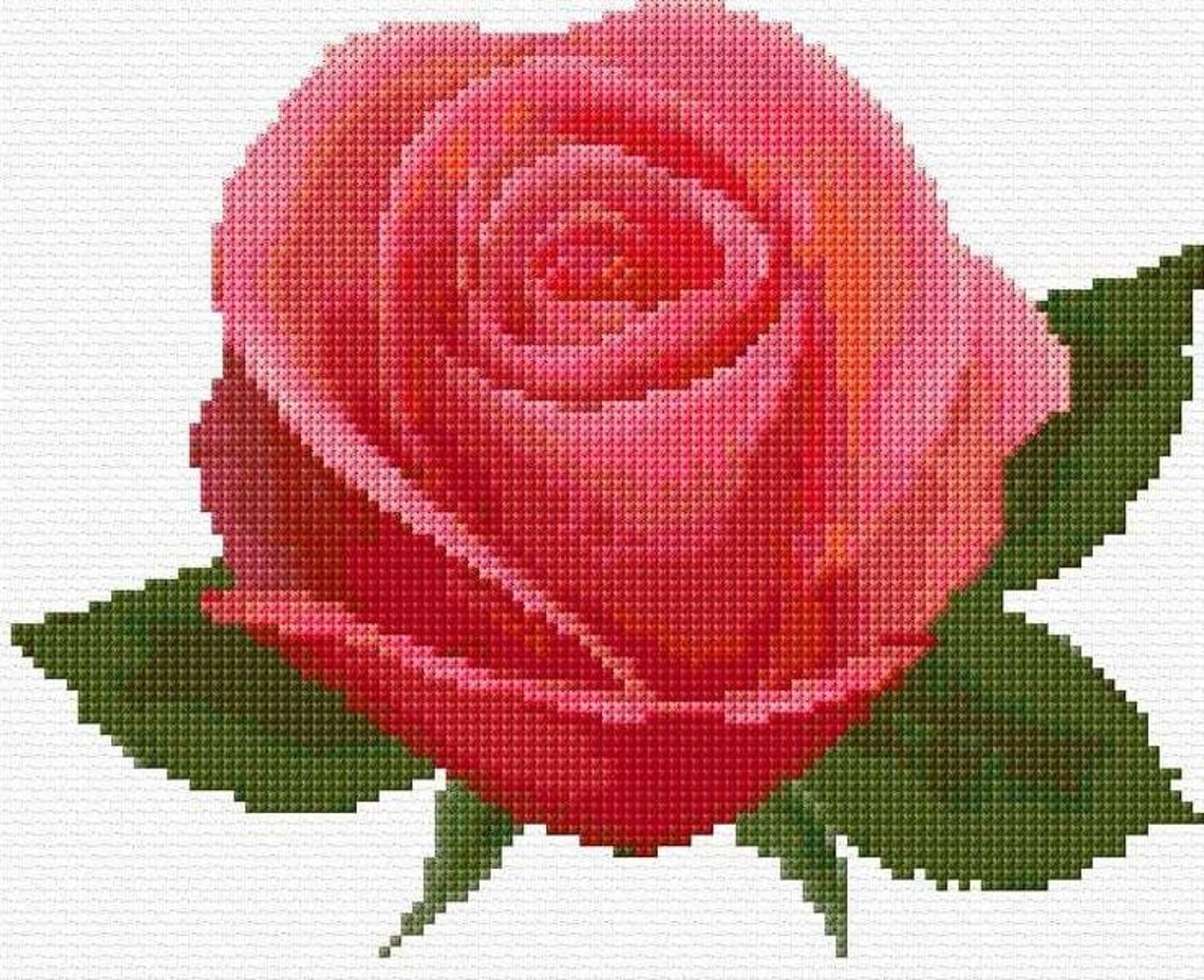 Red Rose Cross Stitch Pattern, Rose Cross Stitch, Flower Cross Stich ...