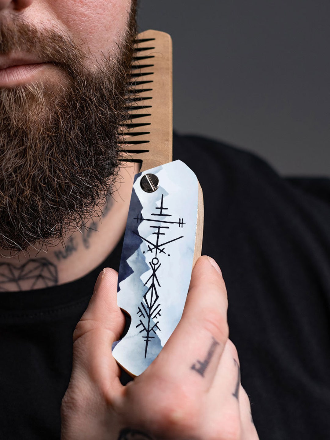 Fold Beard Comb With Runes, Man Accessories, Beard Care, Beard Gift for ...