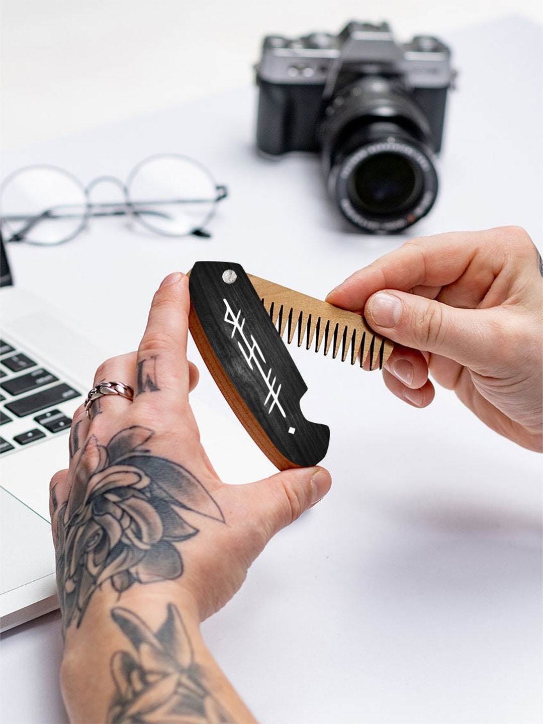 Fold Beard Comb With Runes, Beard Care, Beard Gift for Husband, Man ...