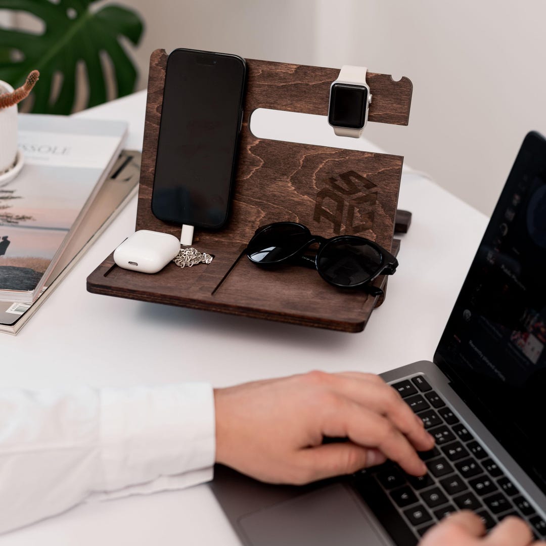 Wooden Docking Station, Personalized Husband Gift, Charging Station ...