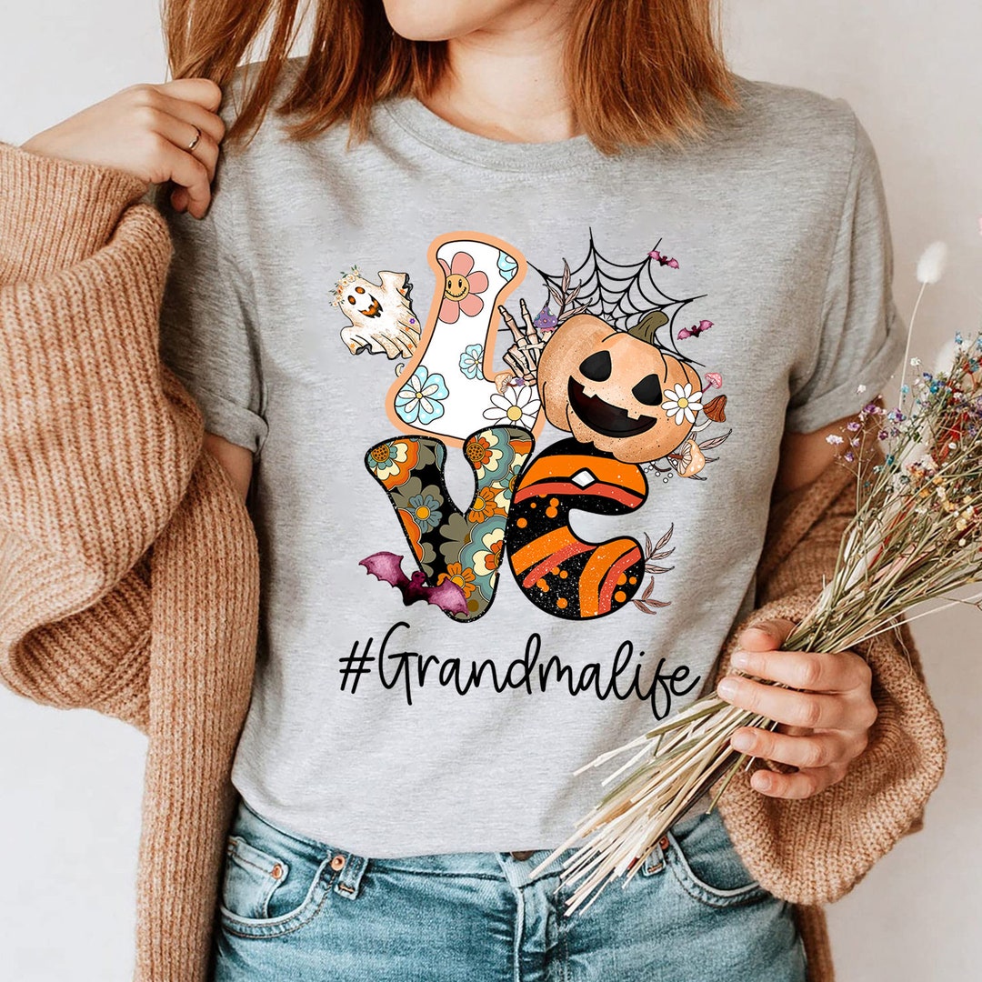 Personalized Grandma Pumpkin Ghost Shirt, Love Grandma Life Fall Season ...