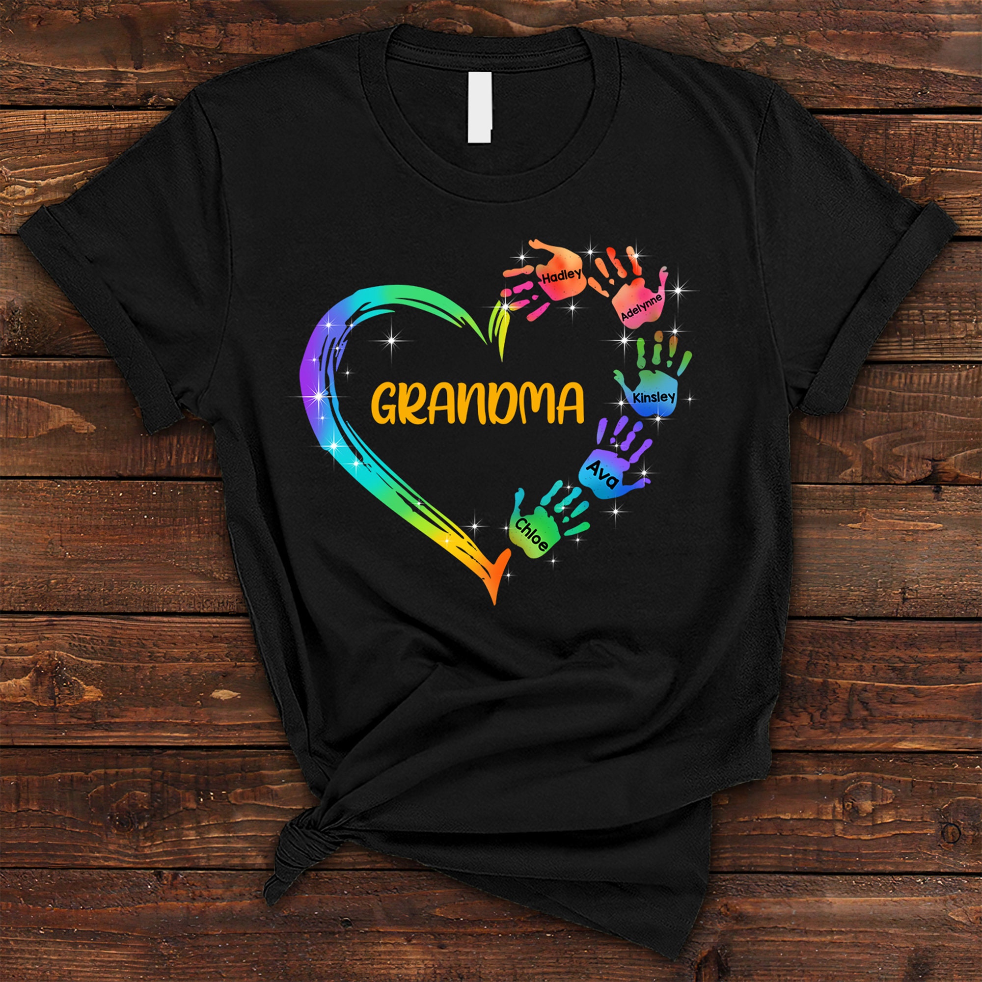 Grandma Mom Heart Hand Print PNG, Grandma Heart With 5 Hands Colorful ...