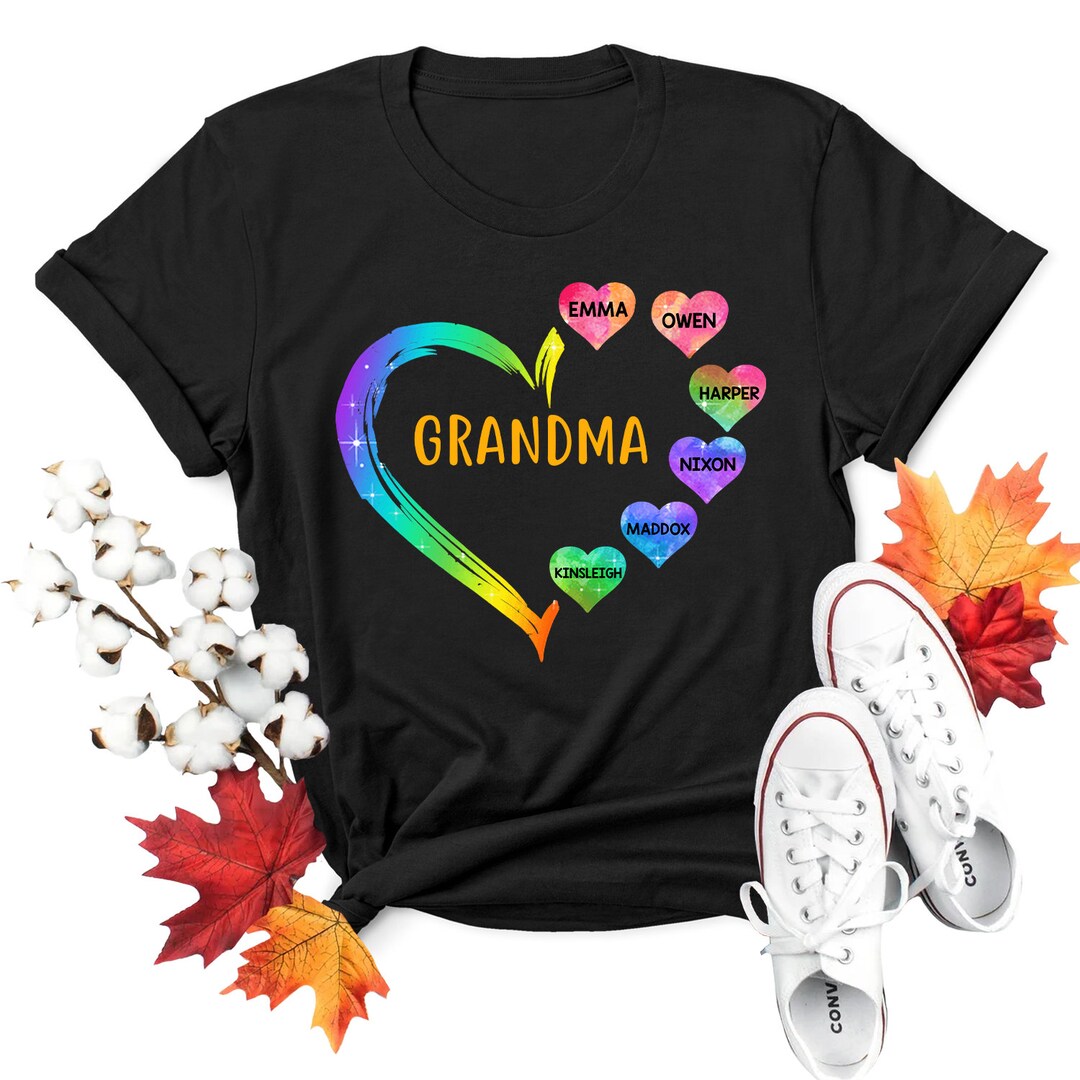 Grandma Mom Heart Colorfull PNG, Grandma Heart With 6 Heart Colorful ...