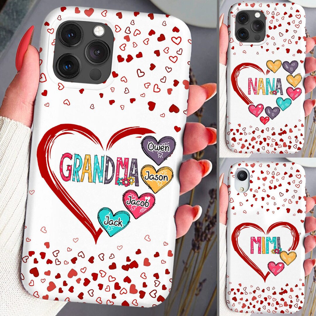 Colorful Heart Grandma With Grandkids Personalized Phone Case, Grandma ...