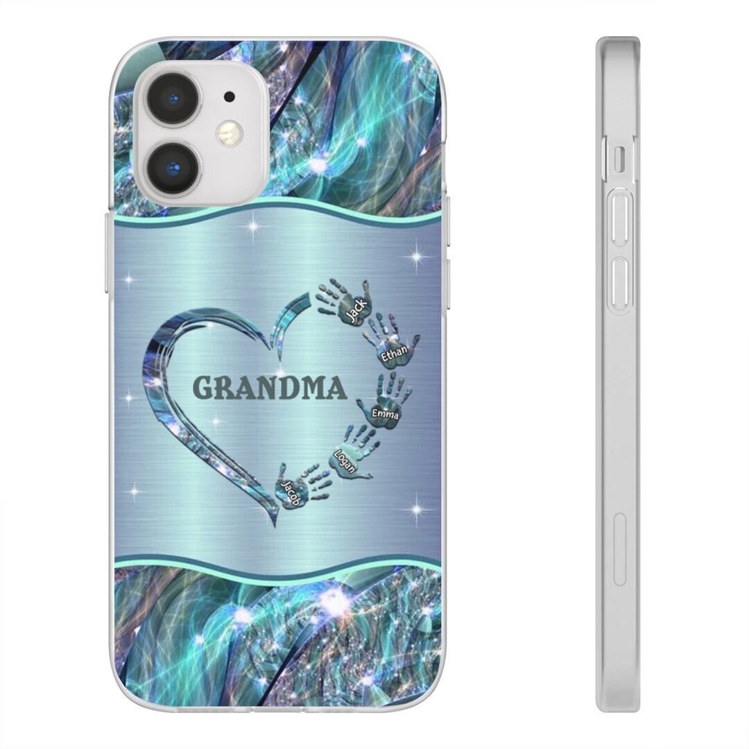 Grandma Mom Heart Handprint Kids Phone Case, Glass Pattern Phone Case ...
