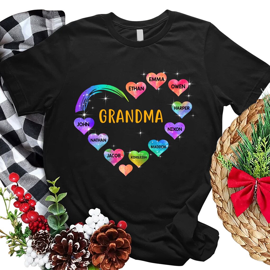 Grandma Mom Heart Colorfull PNG, Grandma Heart With 10 Heart Colorful ...