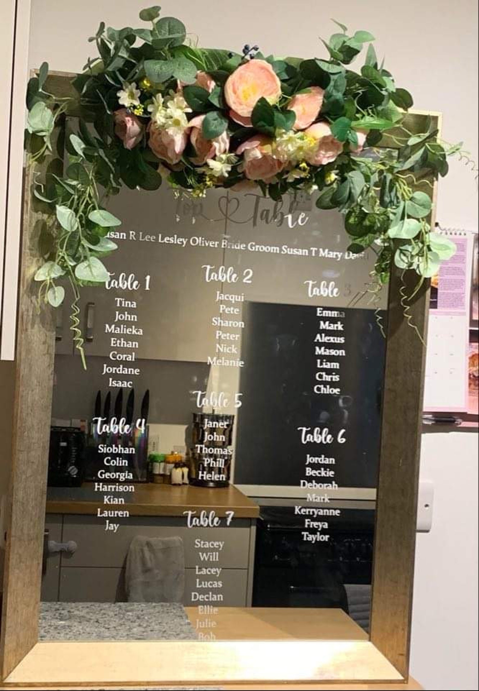 Wedding Mirror Seating Chart WITH FREE HEADING / Wedding Table - Etsy UK