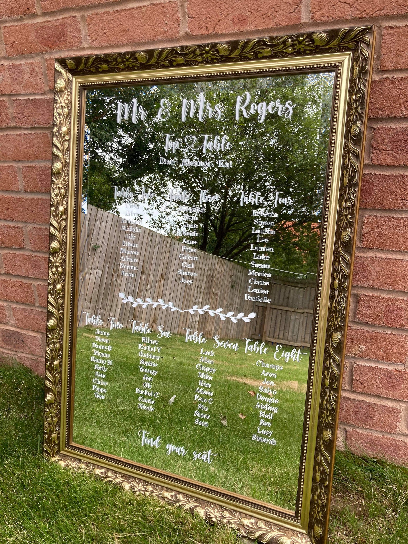 Wedding Mirror Seating Chart WITH FREE HEADING / Wedding Table - Etsy UK
