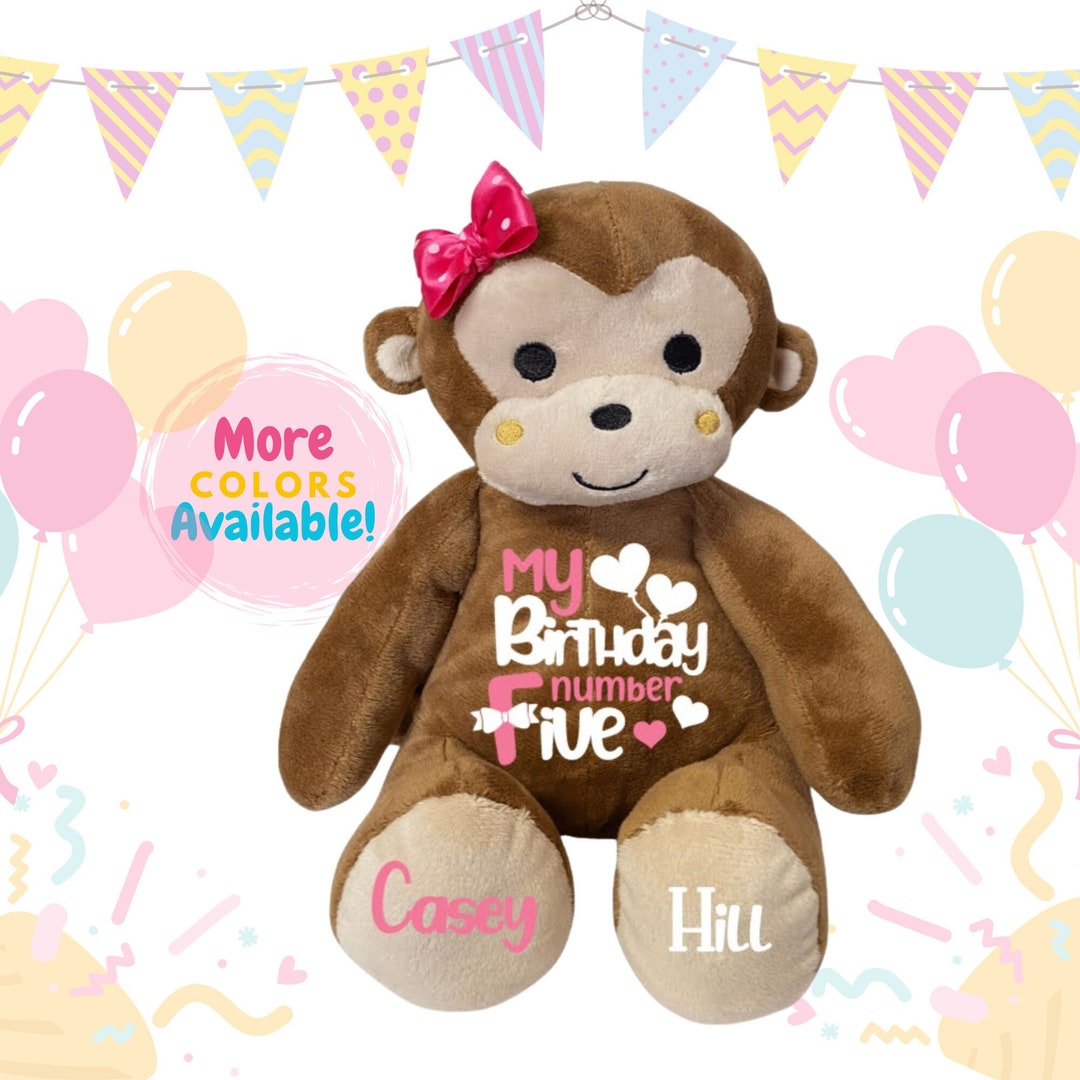 Personalized Stuffed Monkey, Monkey Birthday Gift, Personalized ...