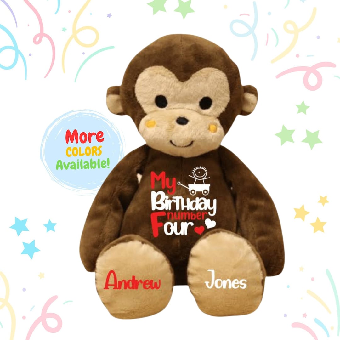 Personalized Stuffed Monkey, Monkey Birthday Gift, Personalized ...