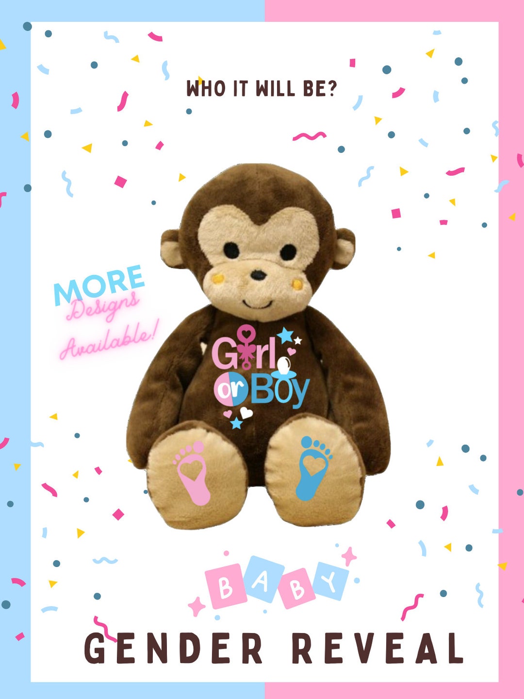 Gender Reveal Gift, Monkey Gender Reveal Gift, Gender Reveal Stuffed ...