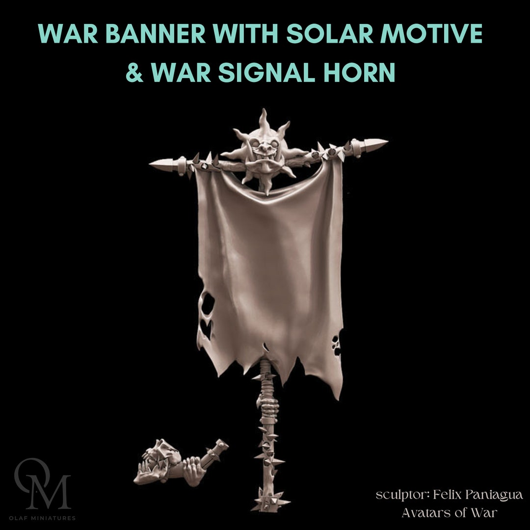 Set of War Banner With Solar Motive & War Signal Horn - Etsy