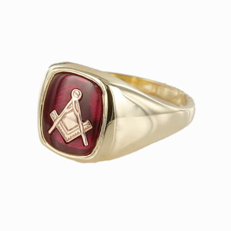 9ct Gold Synthetic Ruby Square and Compass Masonic Ring - Etsy