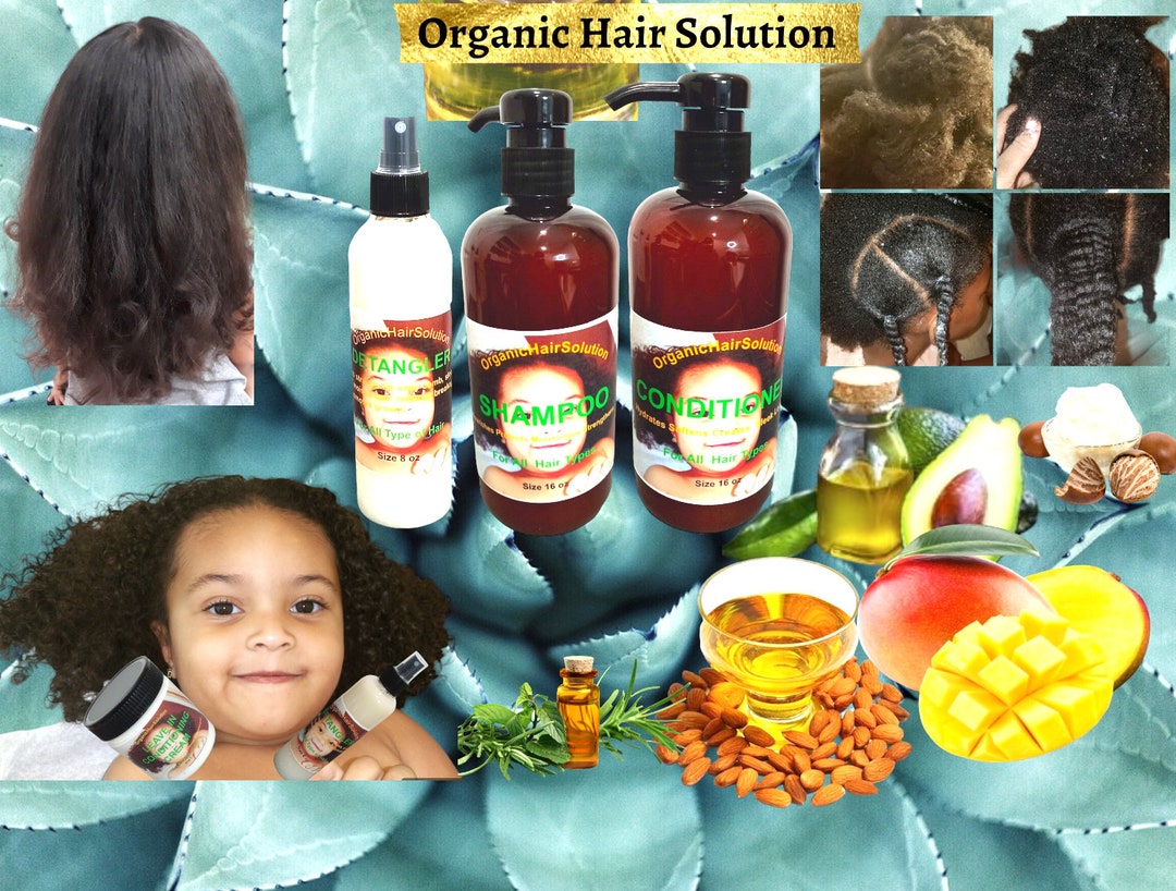 Organic Hair Solution-kids Hair Growth Set-shampoo-conditioner-detangler Spray- Rosemary ...