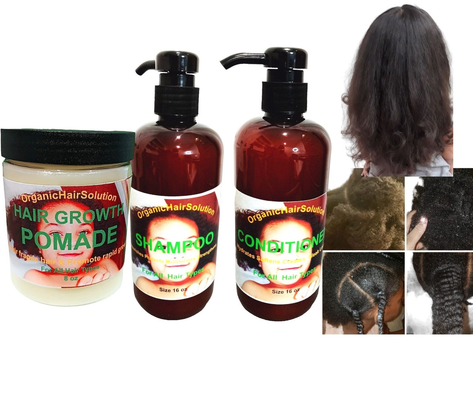 Organic Hair Solution- Kids Hair Care Set -pomade+shampoo+conditioner ...