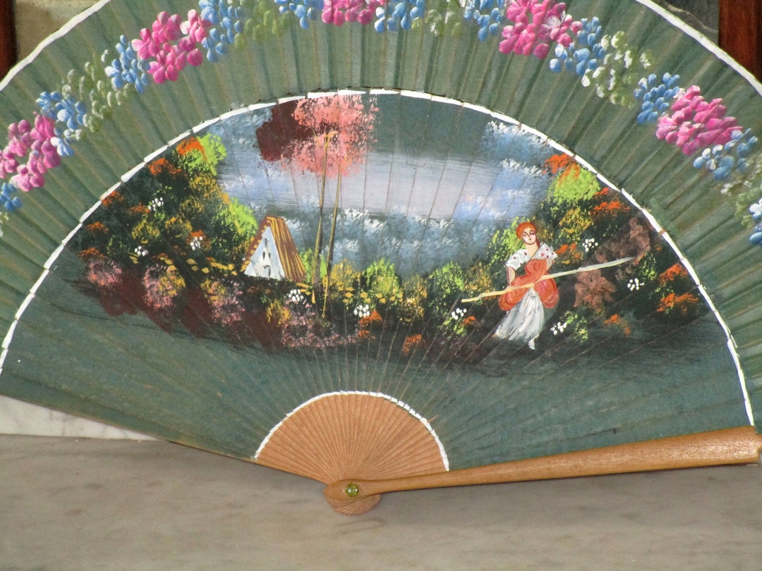 Vintage Fan Made of Wood and Painted by Hand, for Many Uses. - Etsy