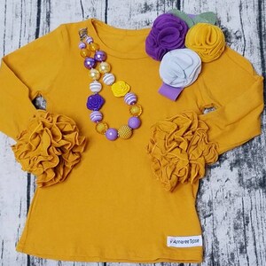 Girls Mustard Yellow Icing Ruffle Shirt, Toddler Boutique Little Girls ...