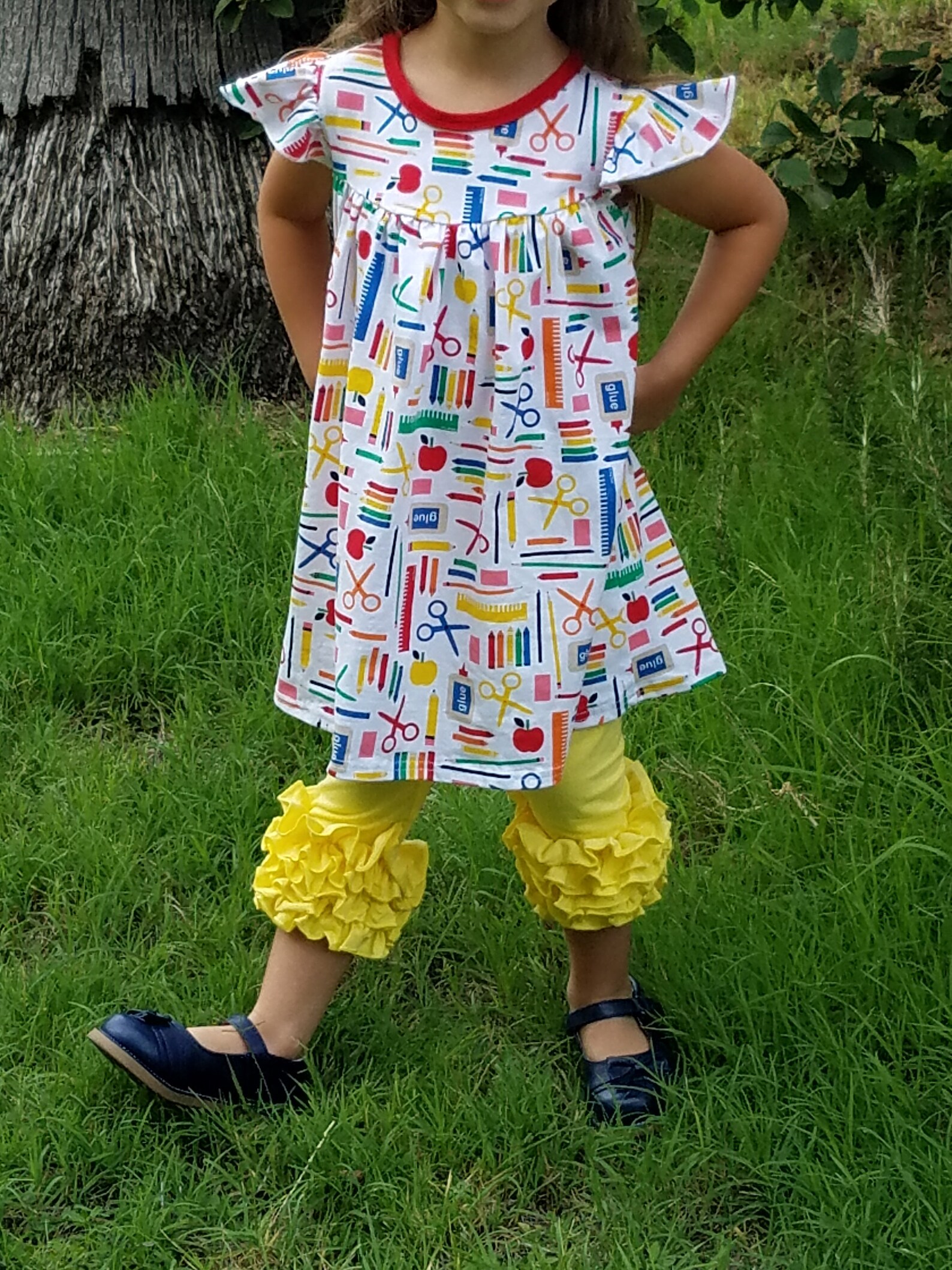 Little Girls Flutter Sleeve Soft Cotton Dress School Days - Etsy