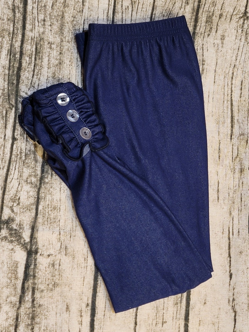 Girls Denim Blue Ruffle Leggings: Soft Cotton Button Pants - Etsy
