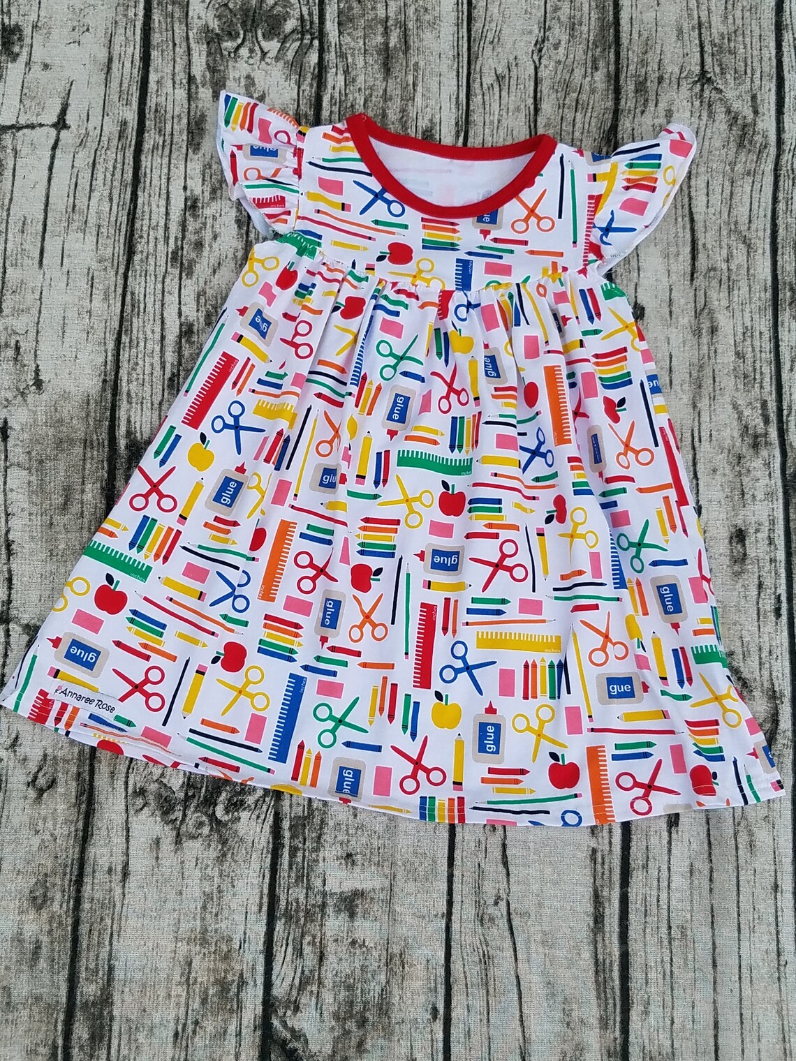 Little Girls Flutter Sleeve Soft Cotton Dress School Days - Etsy