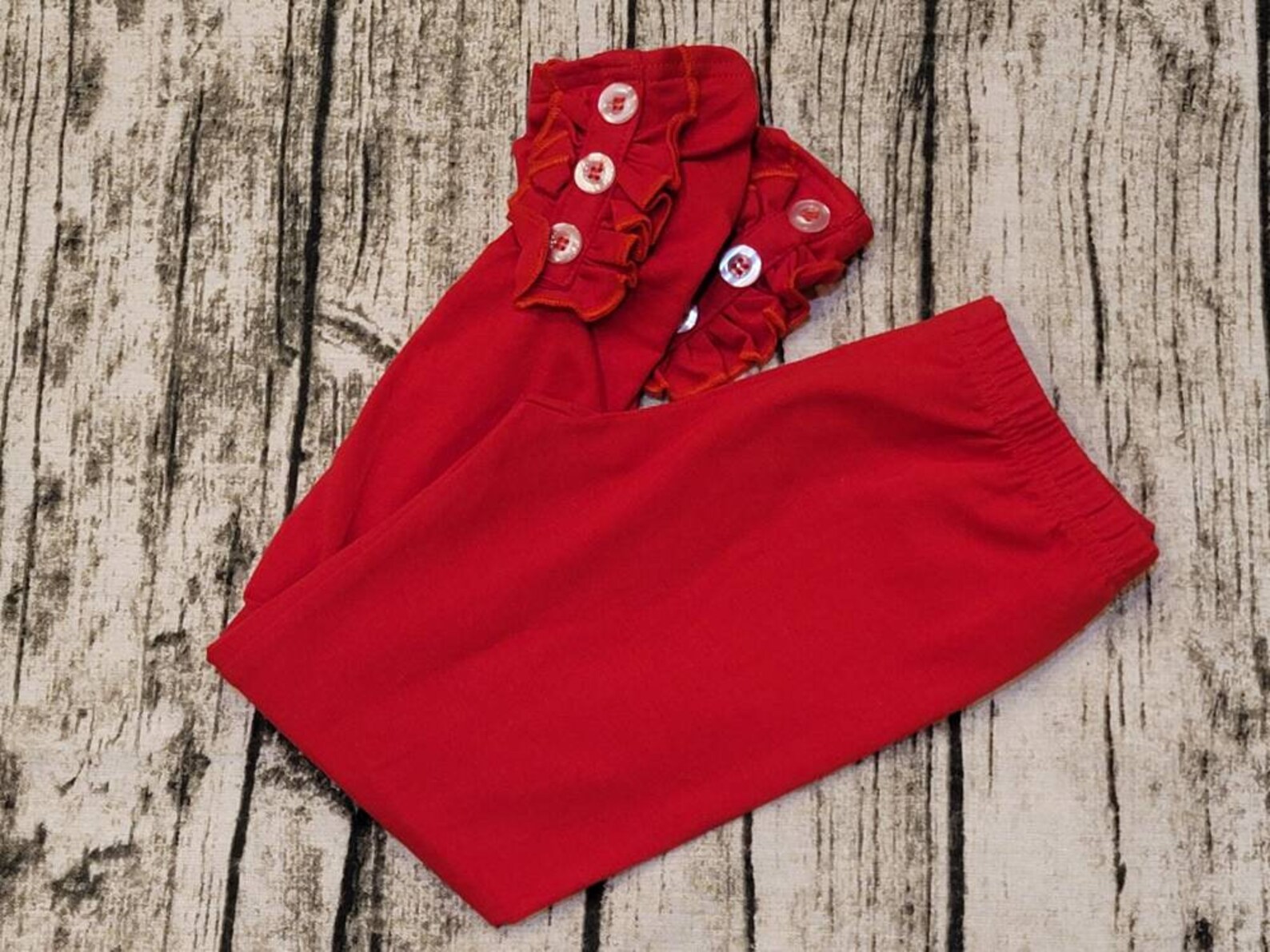 Red Button Ruffle Leggings Little Girl, Baby and Toddler Soft Cotton ...