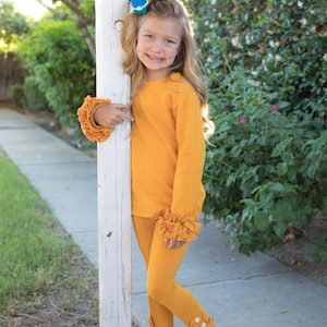 Girls Mustard Yellow Icing Ruffle Shirt, Toddler Boutique Little Girls ...
