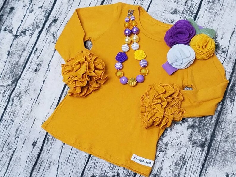 Girls Mustard Yellow Icing Ruffle Shirt, Toddler Boutique Little Girls ...