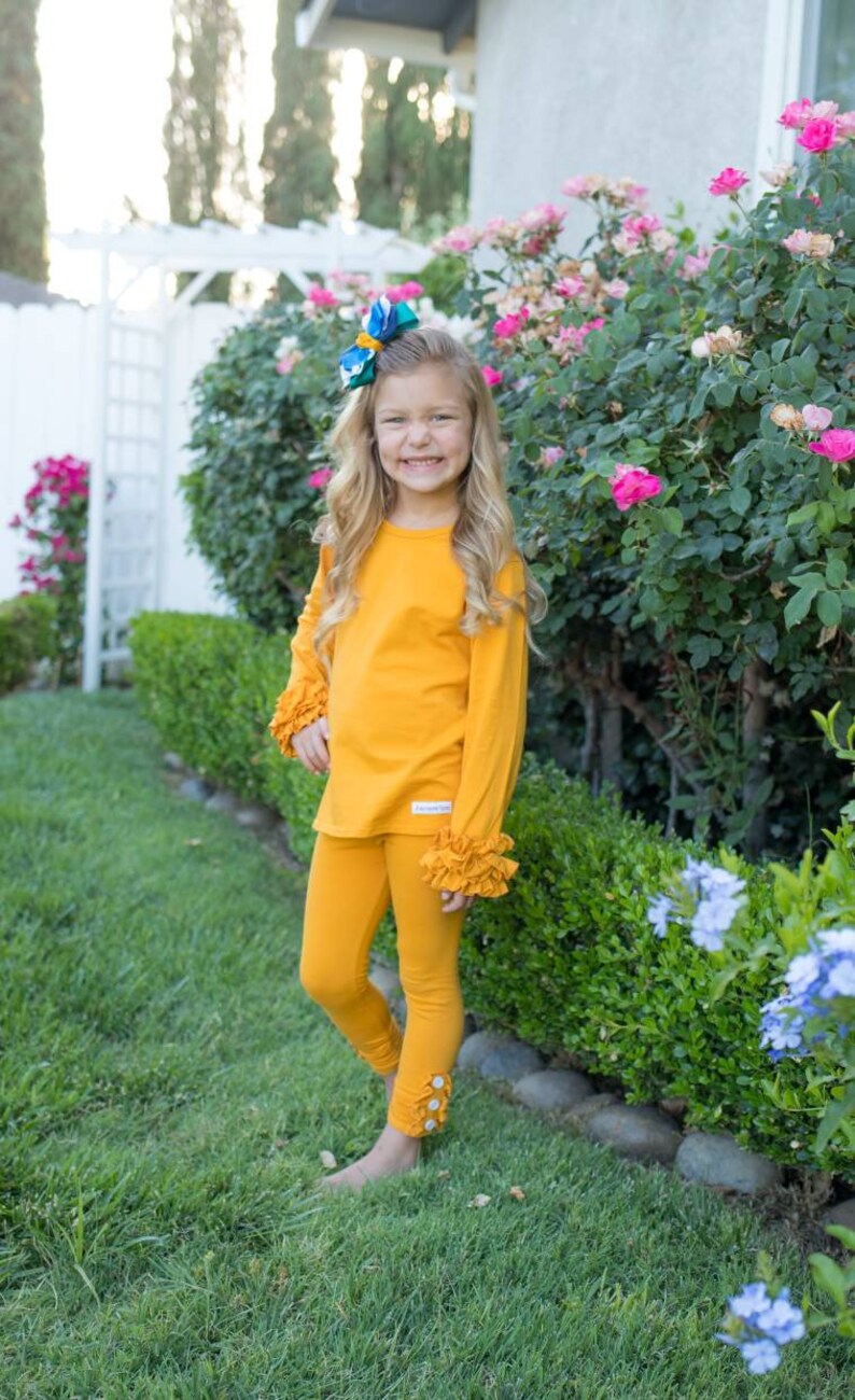 Girls Mustard Yellow Icing Ruffle Shirt, Toddler Boutique Little Girls ...