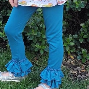 Teal Ruffle Leggings Little Girl, Baby and Toddler Soft Cotton Button ...