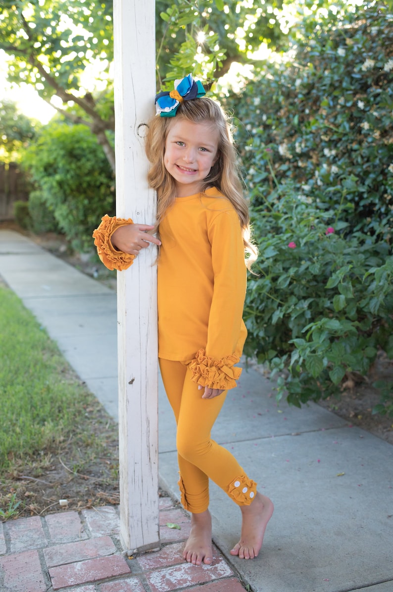 Girls Denim Blue Ruffle Leggings: Soft Cotton Button Pants - Etsy