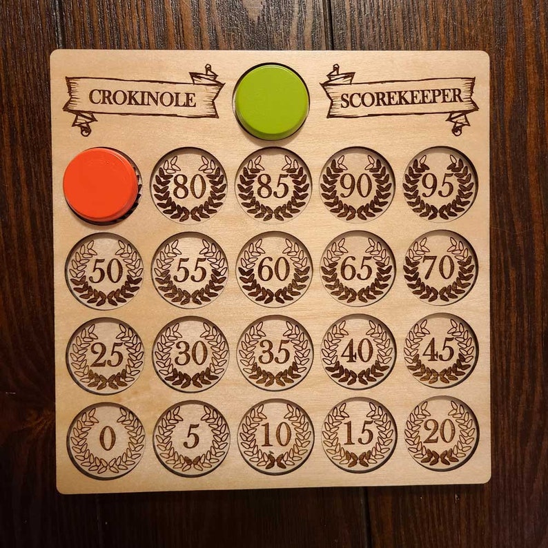 Complete Crokinole Game Scorekeeper, 100 and 10 Point Double Sided ...