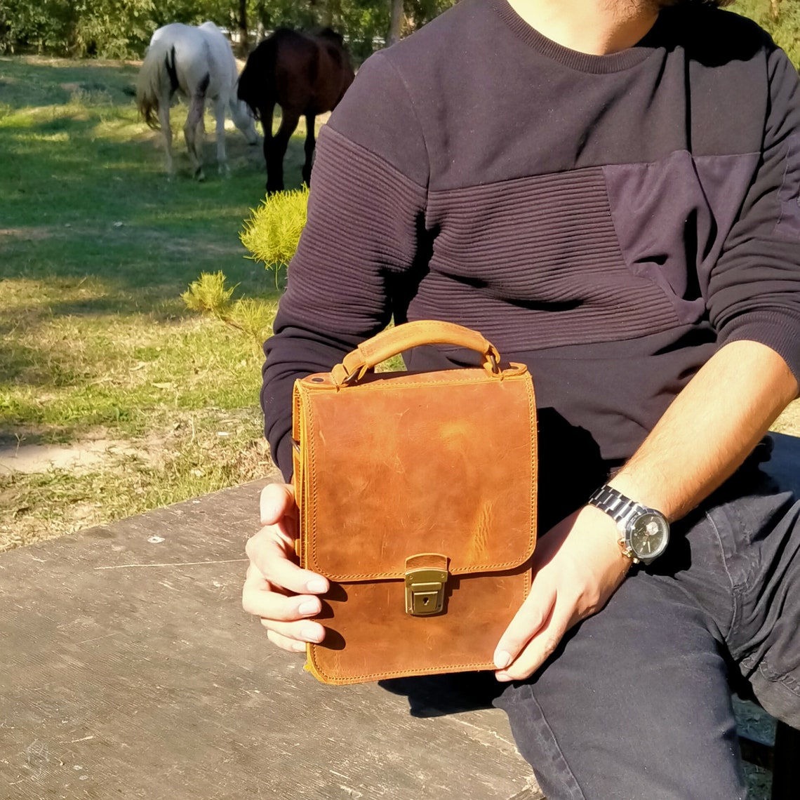Small Leather Bag for Men, Leather Handbag, Men's Messenger Bag ...