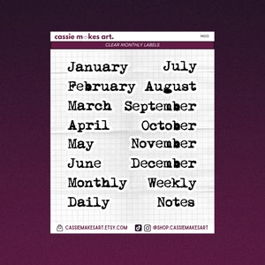 Month Label Stickers Clear Monthly Label Stickers Planner - Etsy