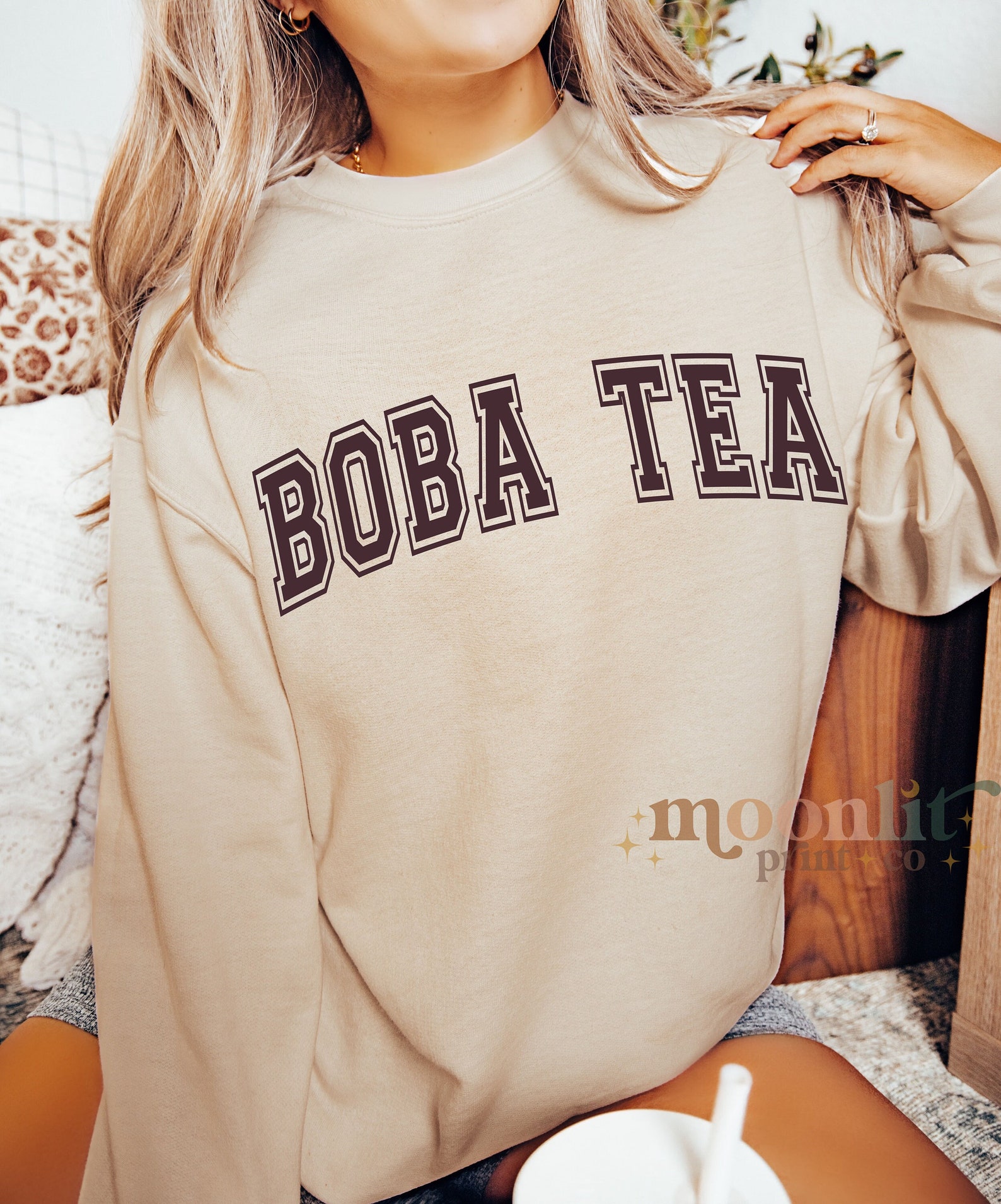 Boba Tea Varsity Letter Foodie Gildan Crewneck Gifts for Food - Etsy