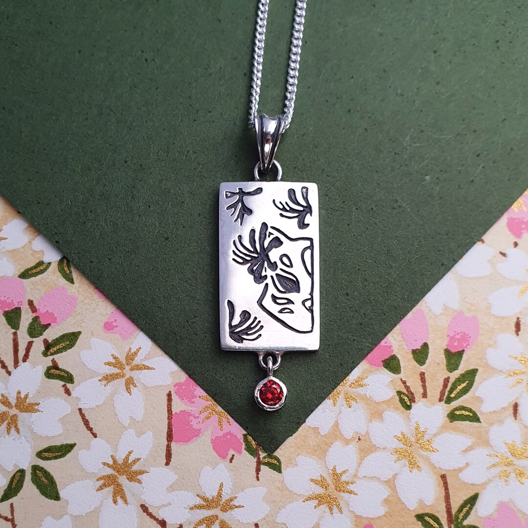 Spiderlily Kitsune Fox Mask Sterling Silver Necklace, Japanese Anime ...