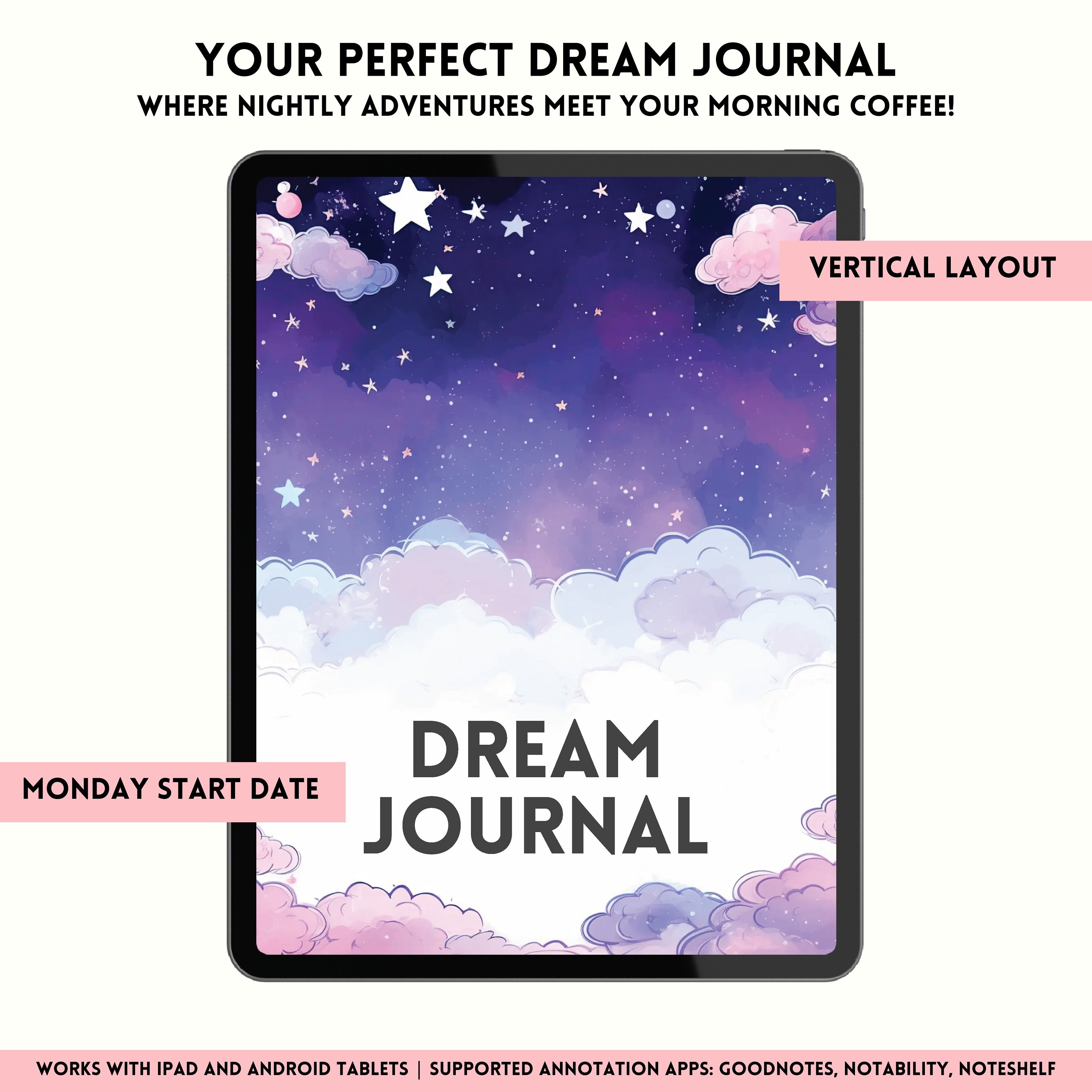 Dream Journal Digital Planner, Vertical Planner, Daily Journaling ...