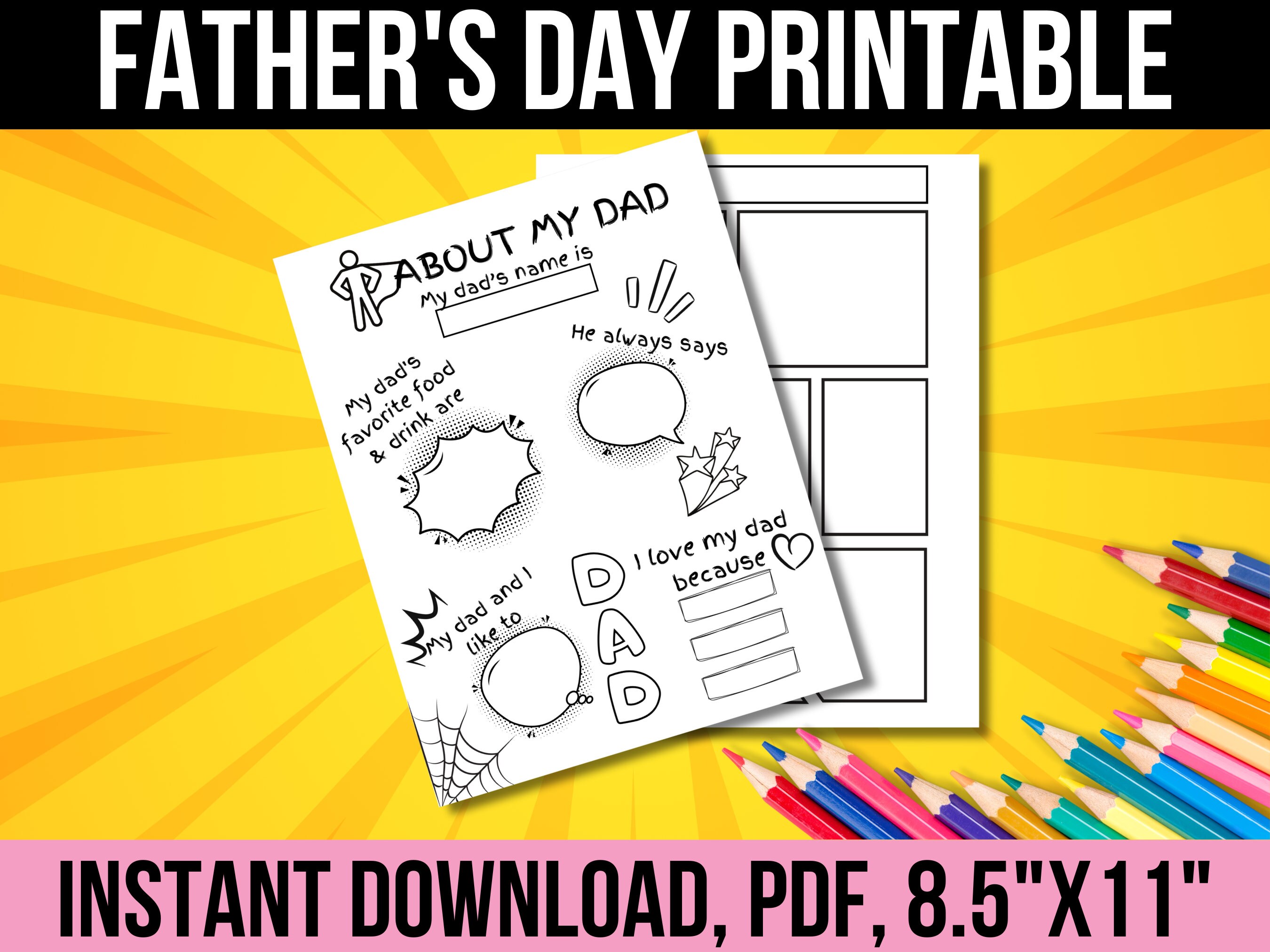 Fathers Day Printable Coloring Page, Printable All About Dad Fill in ...