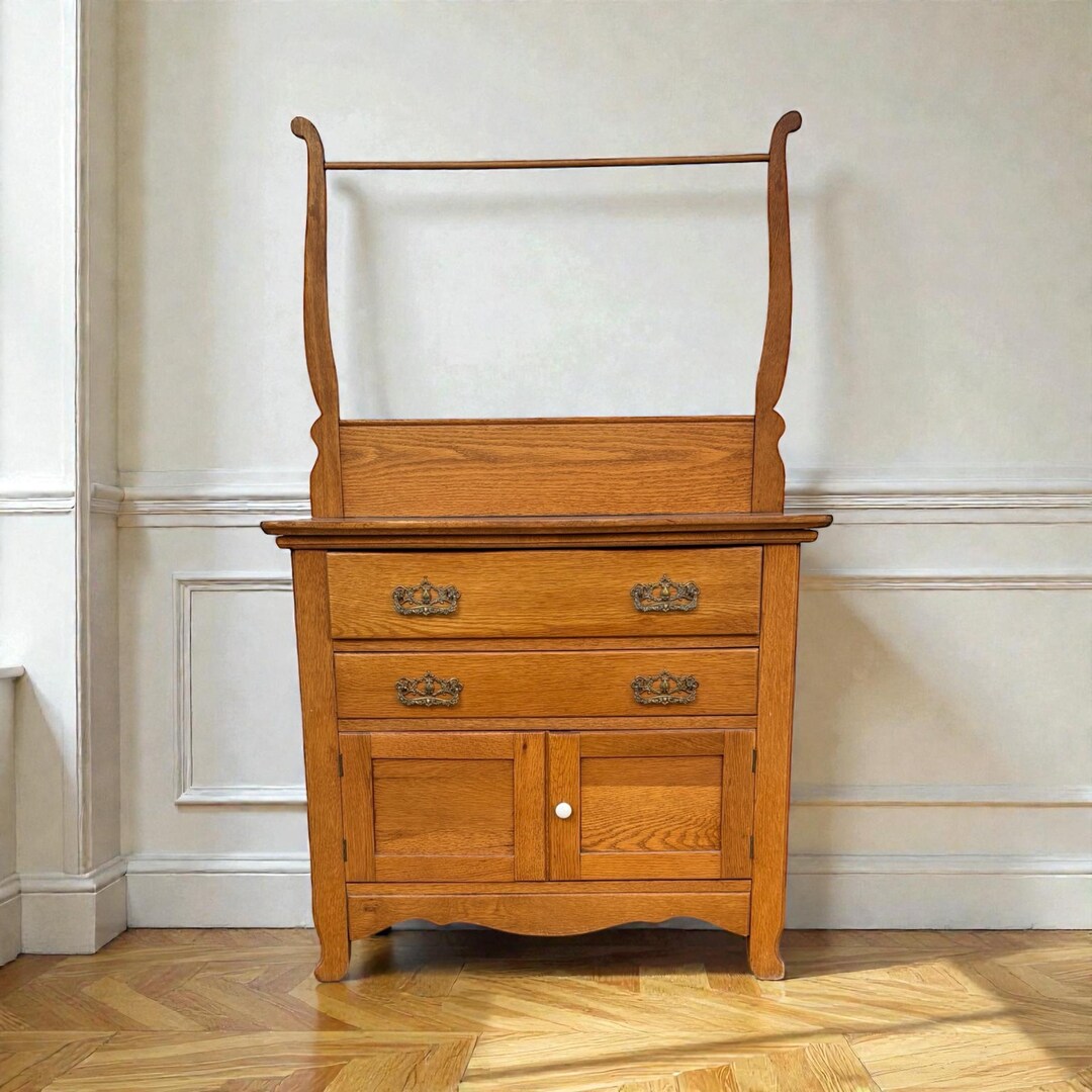 Antique Oak Washstand Cabinet | Early 1900s Colonial Revival Dry Sink ...