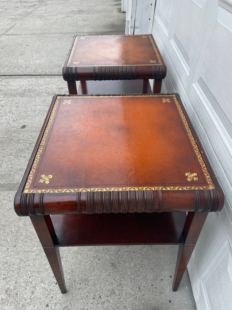 Stunning Antique Leather Top Side Tables - Etsy