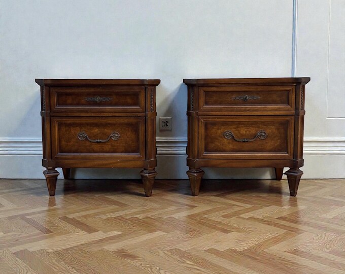 Matching Pair of Neoclassical French Provincial Bedside Tables, Mid ...