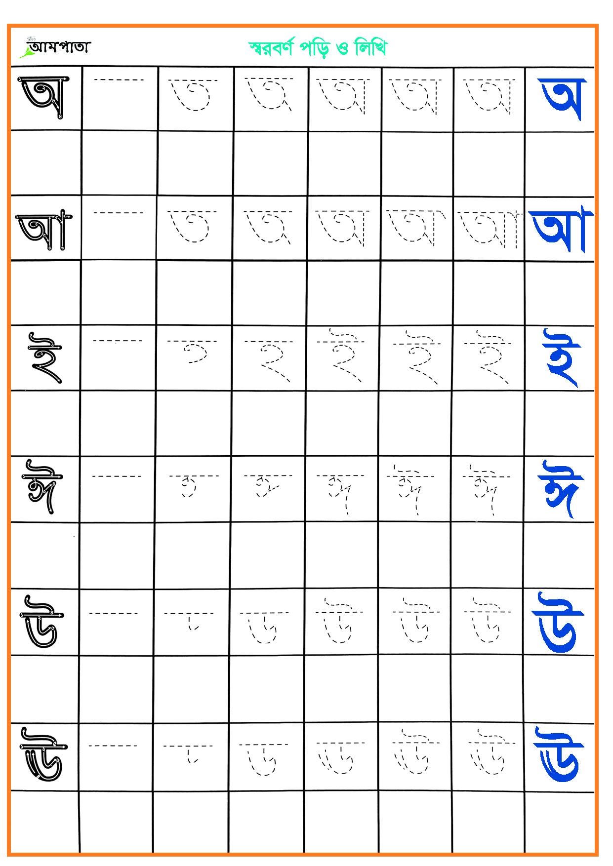 Bangla Alphabet Writing Practice: Bengali Vowels & Consonants (PDF ...