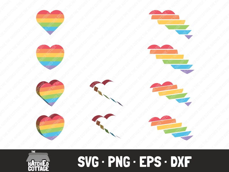 Rainbow Hearts SVG, Rainbow Love Hearts, 2D and 3D Rainbow Heart Cut ...