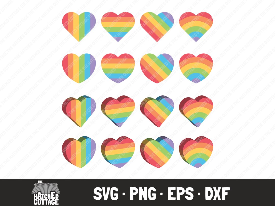 Rainbow Hearts SVG, Rainbow Love Hearts, 2D and 3D Rainbow Heart Cut ...