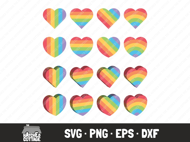 Rainbow Hearts SVG, Rainbow Love Hearts, 2D and 3D Rainbow Heart Cut ...